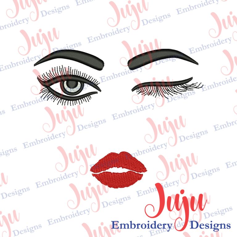 Eyes And Lips Embroidery Design